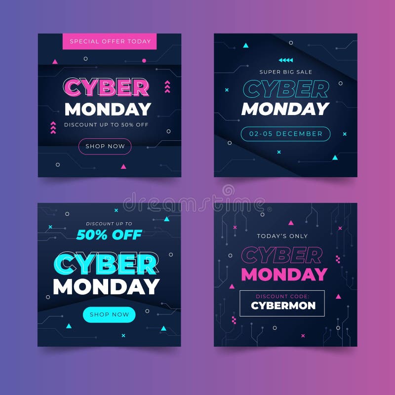 Cyber Monday Instagram Post Collection Vector Design Stock Vector ...