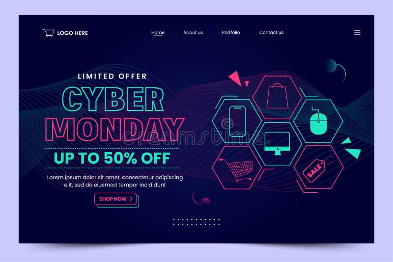 Cyber Monday Landing Page Design Template Stock Vector - Illustration ...