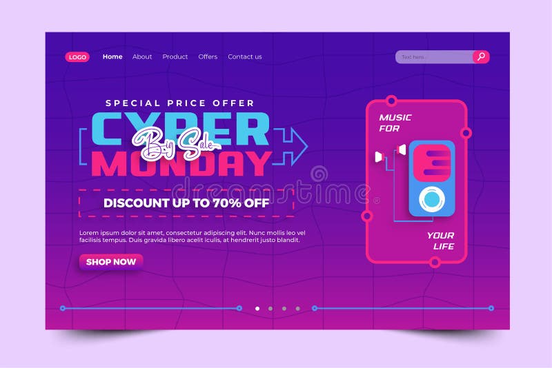 Cyber Monday Landing Page Design Template Stock Vector - Illustration ...