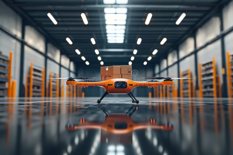 A Box is Flying through a Warehouse with Many Other Boxes Stock Photo ...