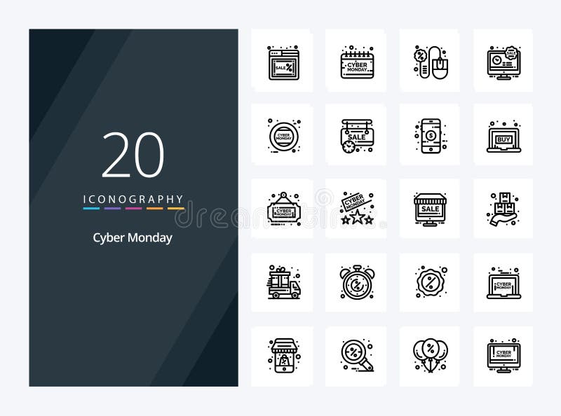 20 Cyber Monday Outline Icon for Presentation. Vector Line Icons ...
