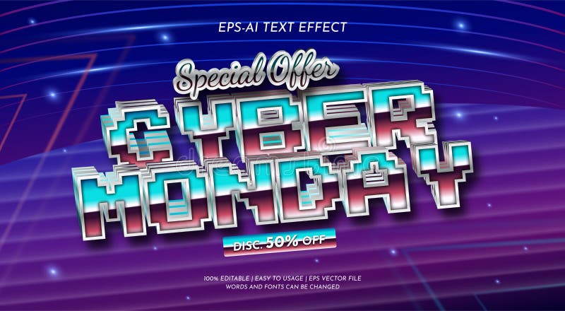 Cyber Monday Text Effect in Editable Pixel Style Stock Vector ...