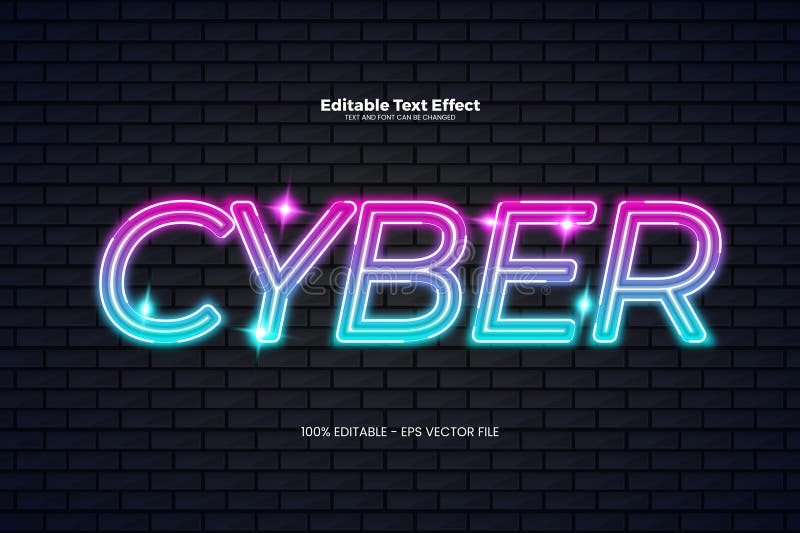Cyber Neon Editable Text Effect in Modern Neon Style Stock Vector ...