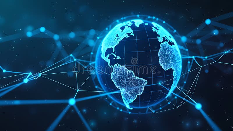 Cyber-Network Visualization with Glowing Lines on Globe Stock Image ...
