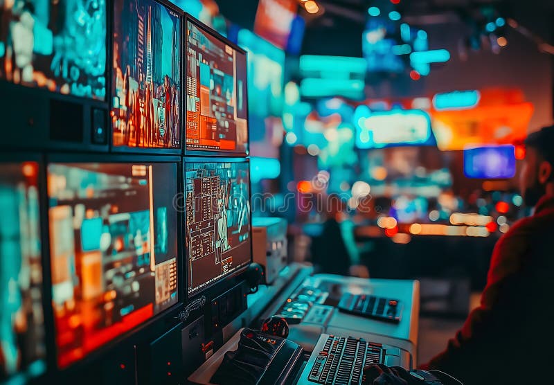 Cyber News Command Center stock illustration. Illustration of engineer ...