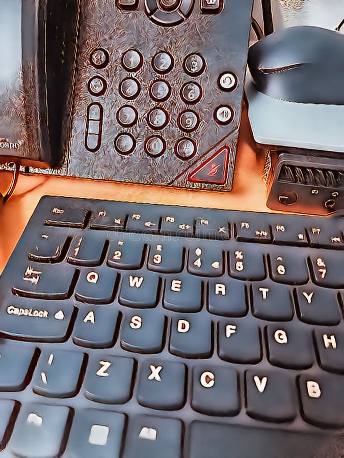 Cyber Office Equipment Keyboard Phone and Mouse Stock Photo - Image of ...