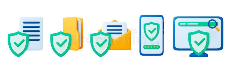 Cyber and Office Security 3d Icons. Yellow Data Folder and Email Icon ...