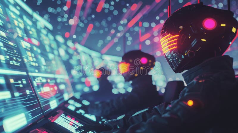 Cyber Operators in a Futuristic Digital Control Room Stock Image ...