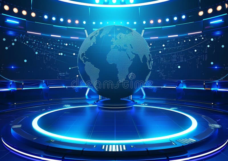 Cyber Podium, Neon Platform. Futuristic Digital Stage with Globe ...