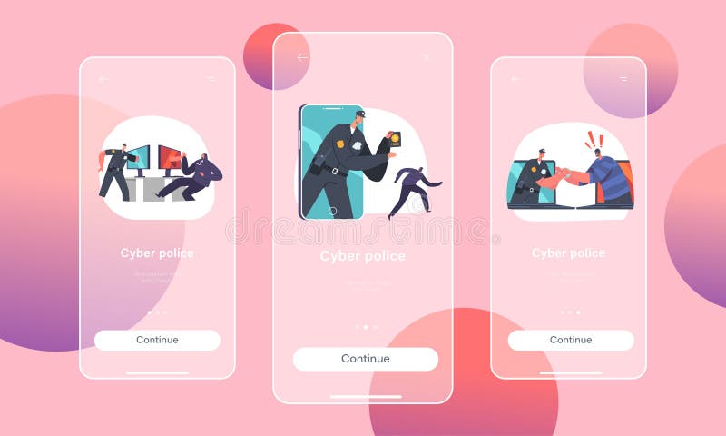 Cyber Police Mobile App Page Onboard Screen Template. Policeman ...