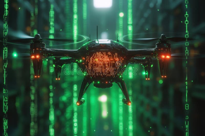 Cyber Police Surveillance High-Tech Drone Scanning Cityscape with ...