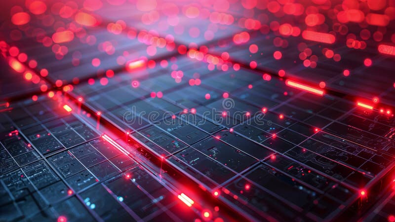 Red-Lit Processor: Futuristic Cyber Architecture, Generative Ai Stock ...