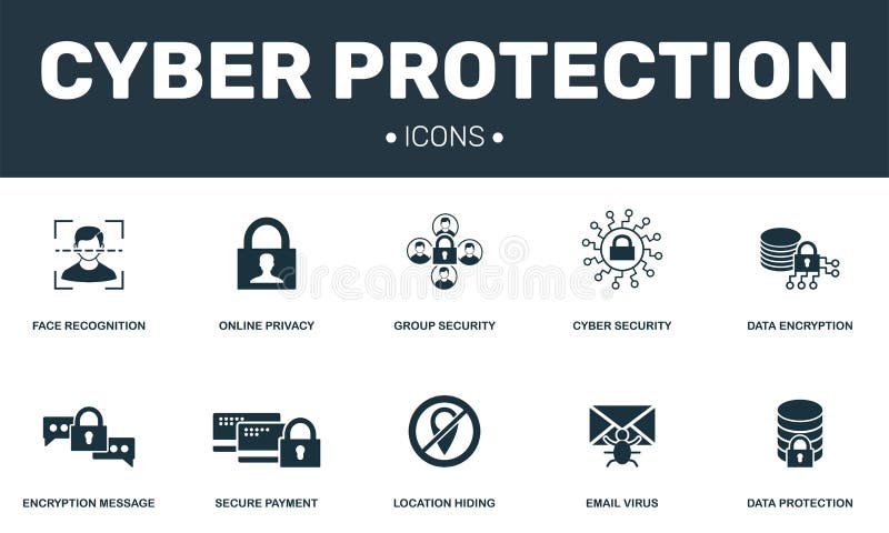 Cyber Protection Set Icons Collection. Includes Simple Elements Such As ...