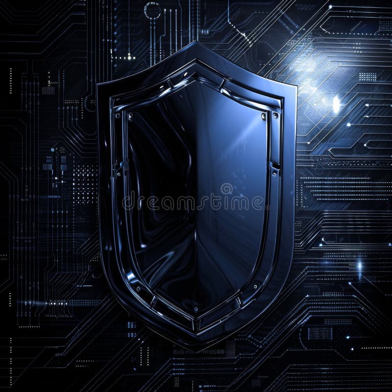Cyber Protection Shield Radiating on a Tech Noir Backdrop Stock ...