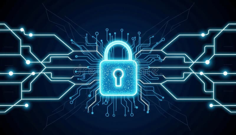 Cyber Protection Visual Lock Icon Circuit Lines Digital Security Stock ...
