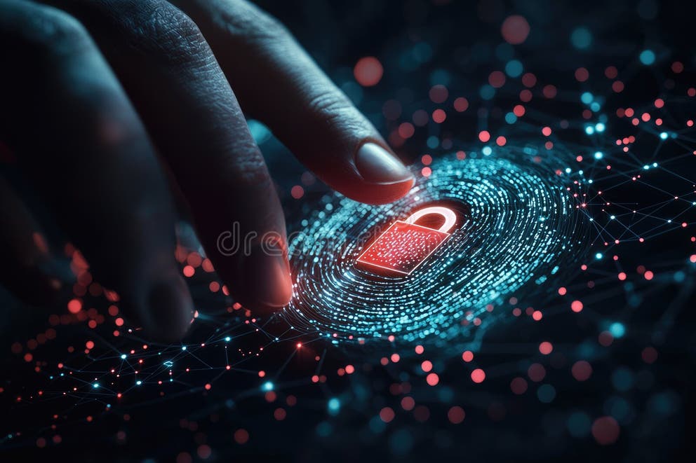 Cyber Protection: Visual of a Secure Padlock, Digital Fingerprint Trail ...