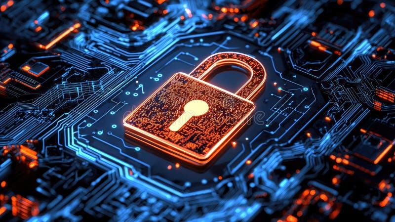 Cyber Protection: Visual of a Secure Padlock, Digital Fingerprint Trail ...