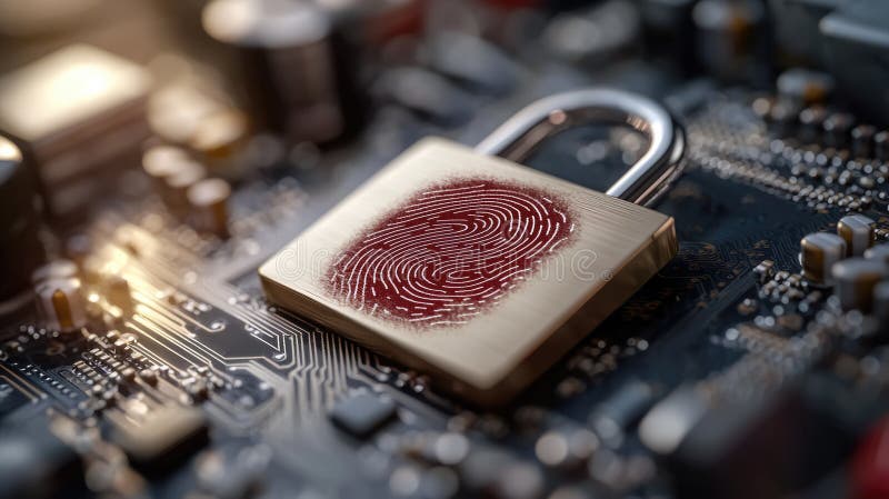 Cyber Protection: Visual of a Secure Padlock, Digital Fingerprint Trail ...