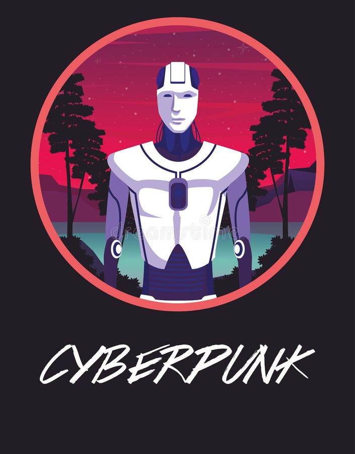 Cyber Punk Poster with Humanoid Robot Stock Vector - Illustration of ...