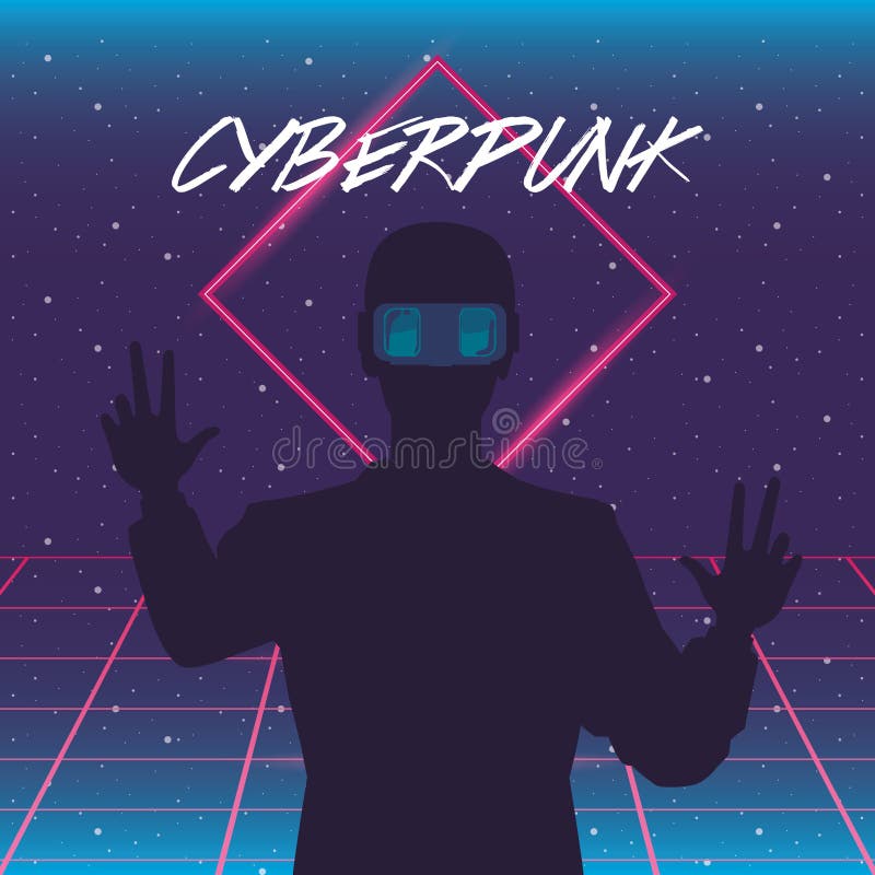 Cyber Punk Poster with Man Using Virtual Reality Mask Stock Vector ...