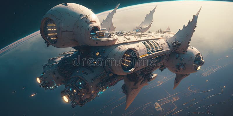 Cyber Punk Spaceship Seen from Above Stock Illustration - Illustration ...