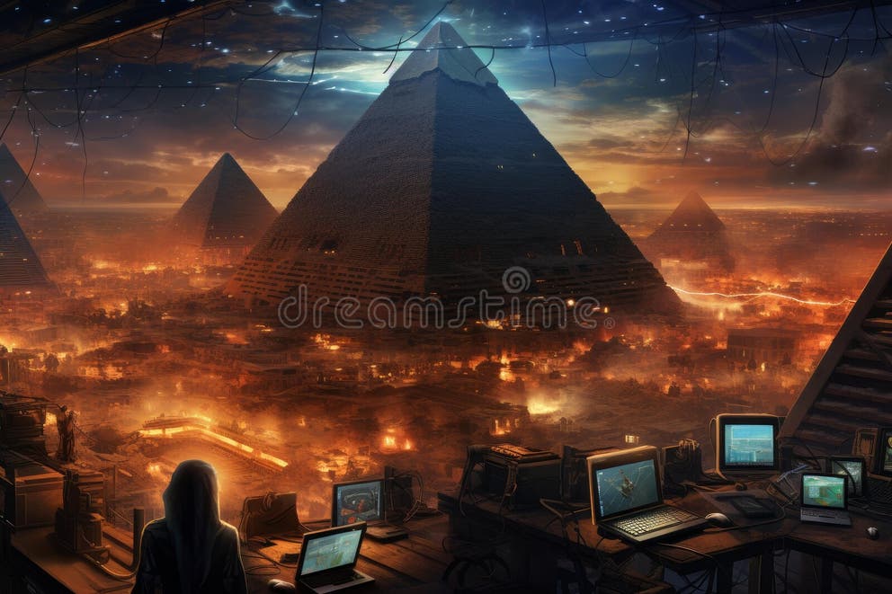 Cyber Pyramid Neon. Generate Ai Stock Image - Image of future, light ...