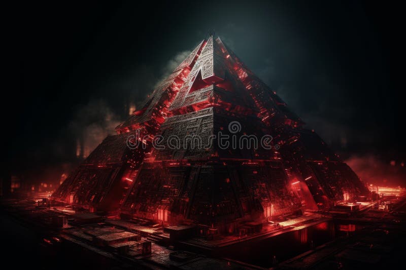 Cyber Pyramid Red Fire. Generate Ai Stock Image - Image of city ...