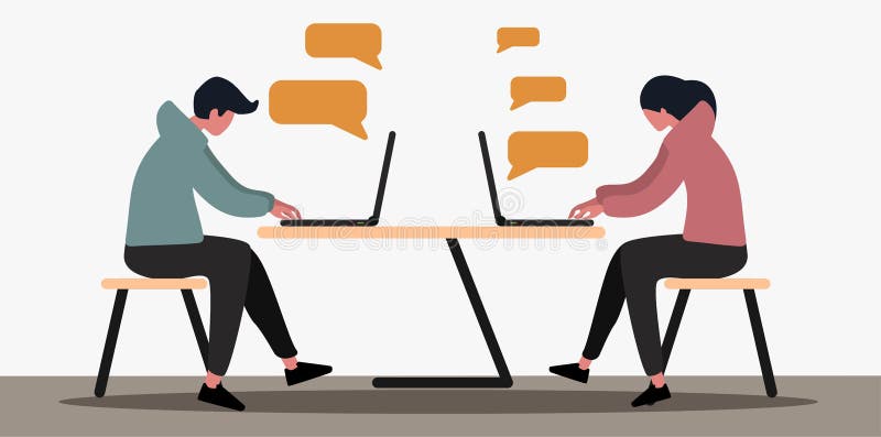 Cyber Relationship Addiction. Young Couple Communicating in Chat Room ...