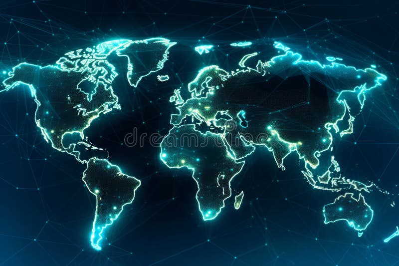 Cyber-restructured World Map in a Digital Format with Connection Lines ...
