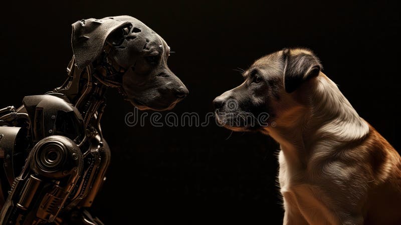 A Cyber Robot Dog and a Common Dog Facing Each Other Stock Illustration ...