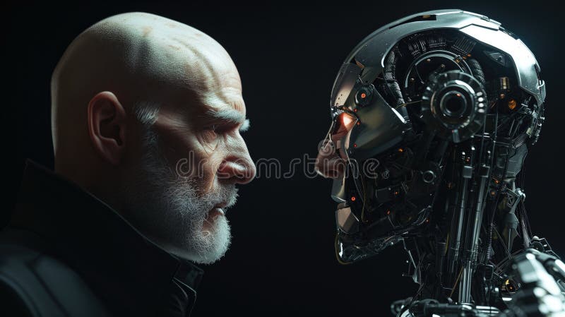 A Cyber Robot Man Astrologist and a Common Man Astrologist Facing Each ...