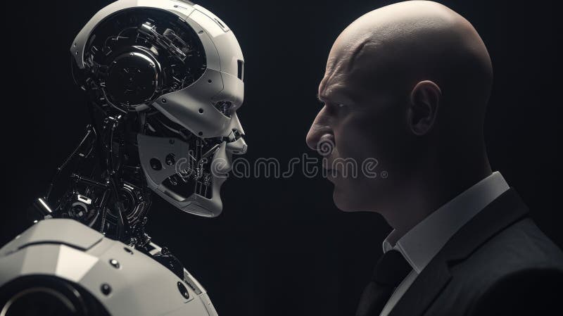 A Cyber Robot Man Banker and a Common Man Banker Facing Each Other ...