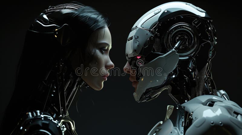 A Cyber Robot Man Maid Confronts an Ordinary Man Maid Stock ...