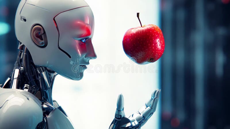 Cyber Robot Man with Red Apple. Concept of Futuristic Design of ...