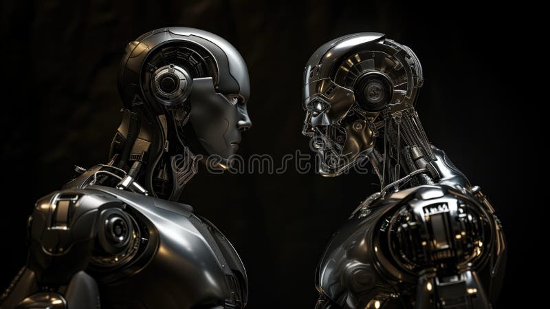 A Cyber Robot Man Tailor and a Common Man Tailor Facing Each Other ...