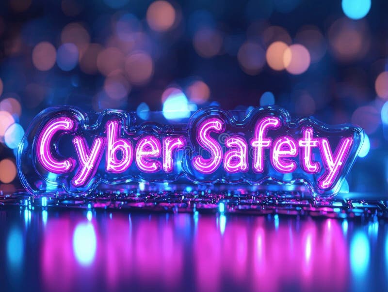 Cyber Safety 3d text stock photo. Image of space, blue - 374950302
