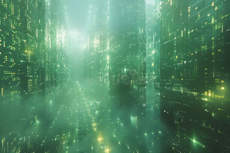 Cyber Sanctuary: a Futuristic Digital Utopia Stock Illustration ...