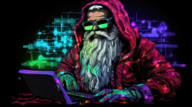 Cyber Santaclus with Laptop. Hacker Concept Stock Illustration ...
