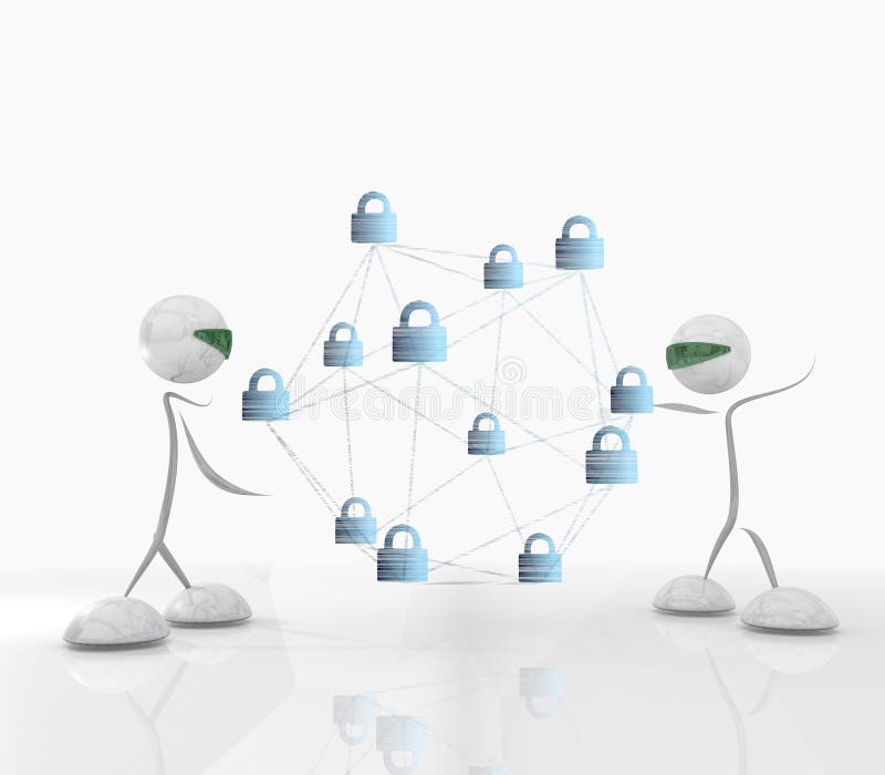 Cyber Secure Network with Two 3d Characters Stock Illustration ...