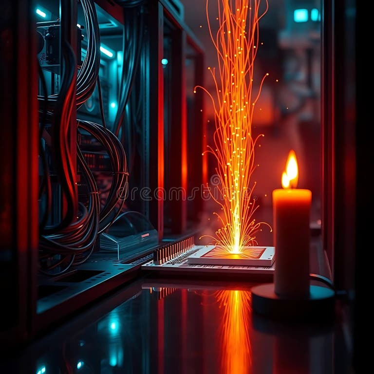 Cyber Attack Visualization: Snapped Fiber Optics Spewing Data Sparks on ...