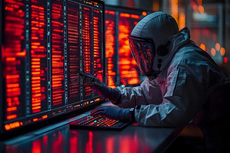 Cyber Security Analyst in Protective Gear Managing Data Center ...