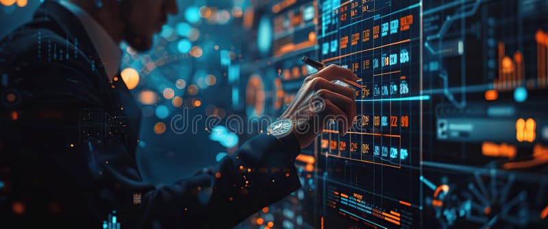 Analyst Working with Computer in Business. Management System To Make ...