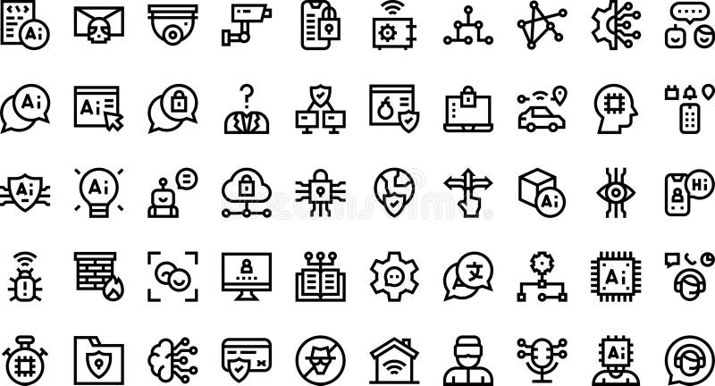 Cyber Security and Artificial Intelligence Icons High-Quality Vector ...