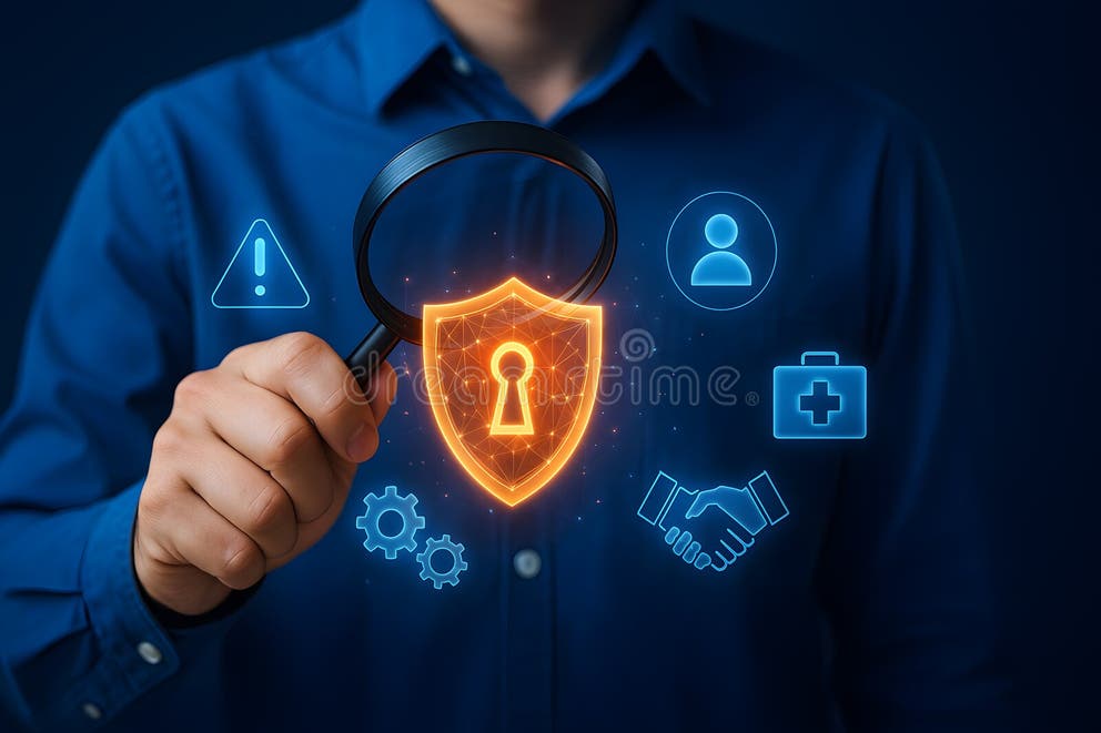 Cyber Security Audit Services Magnifying Glass on Shield for Data ...