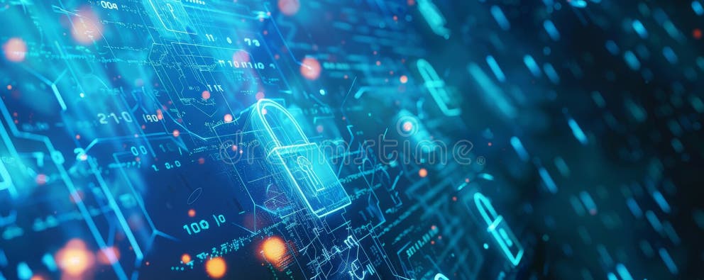 Cyber Security Background with a Futuristic Interface, Digital Locks, and Binary Code Floating ...
