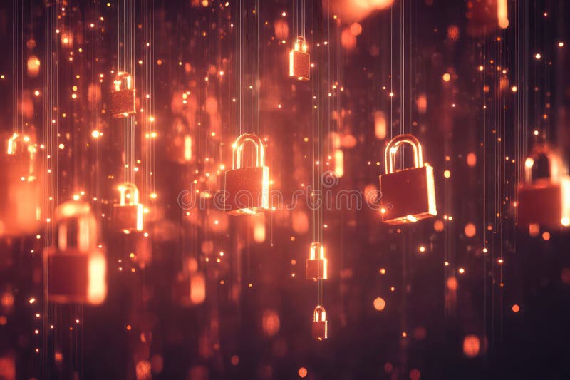 Cyber Security Background with Glowing Padlocks Stock Image - Image of ...