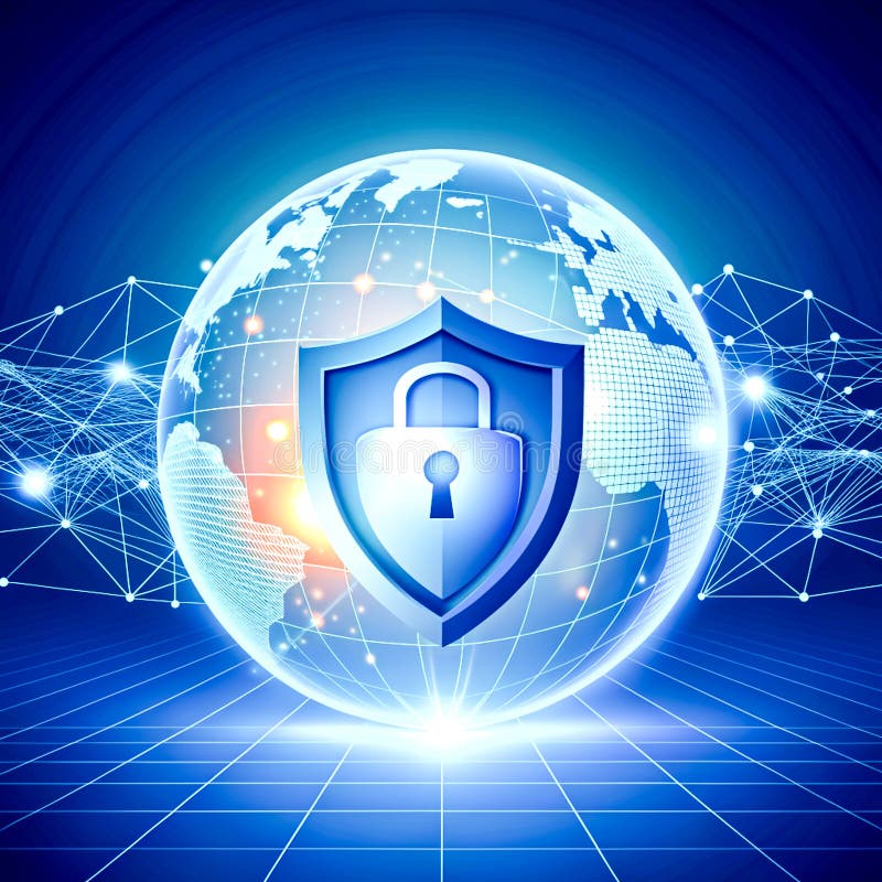 Cyber Security Background with Shield and World Map, Stock Illustration ...