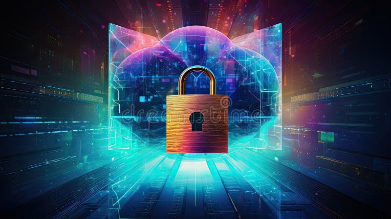 Cyber Security. Big Metal Padlock in the Foreground As an Emblem of ...