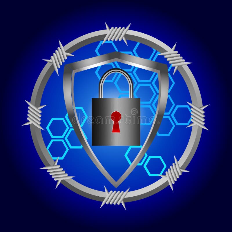 Cyber Security Blue Background with Shield and Padlock Stock Vector ...
