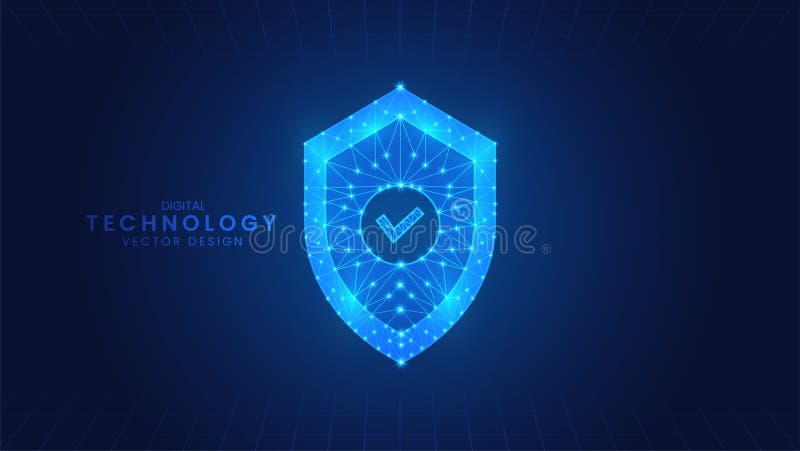 Cyber Security, Blue Check Mark. Digital Shield Protection Blue ...